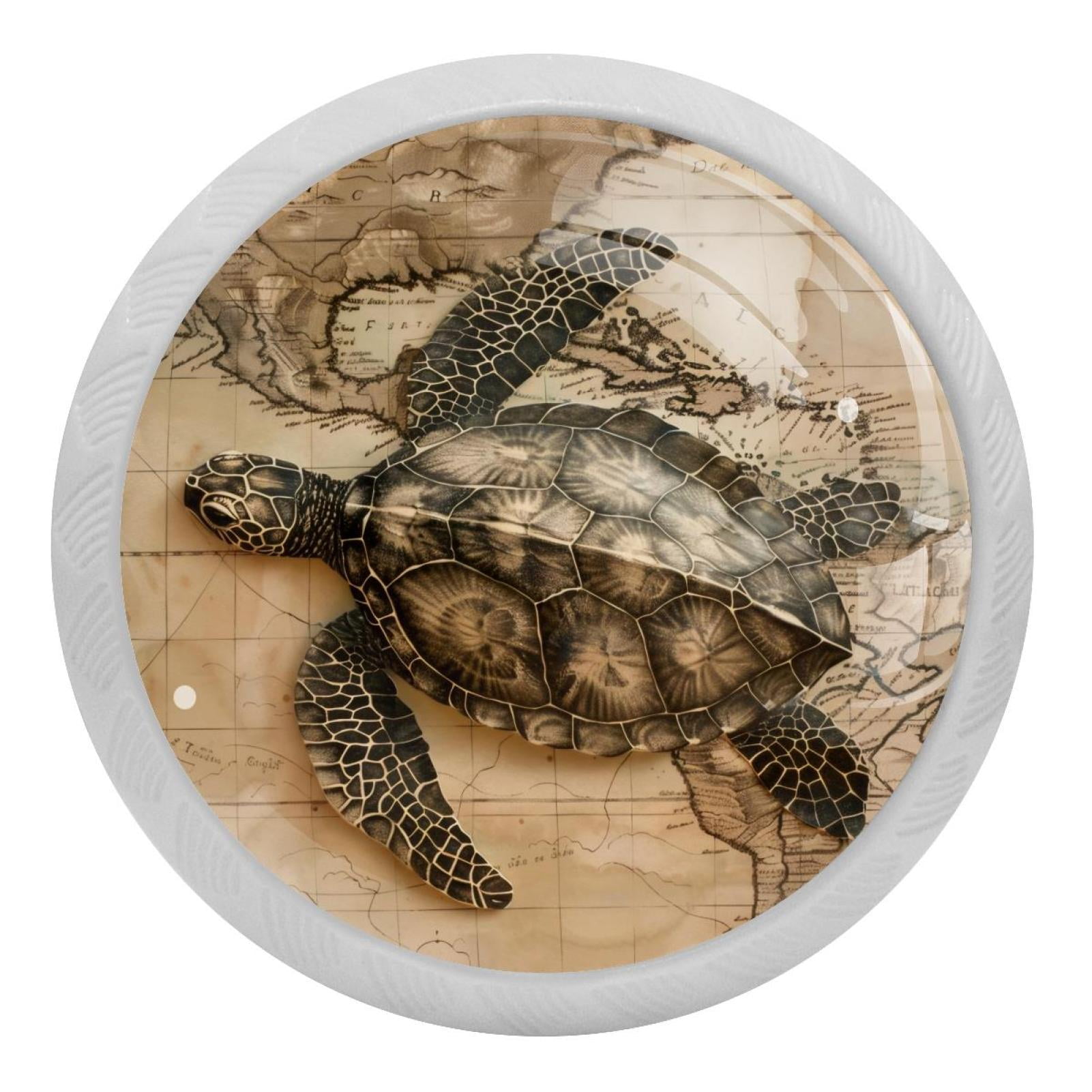 PhooArto Sea Turtle Vintage Map 4 PCS Crystal Glass Cabinet Knobs ...