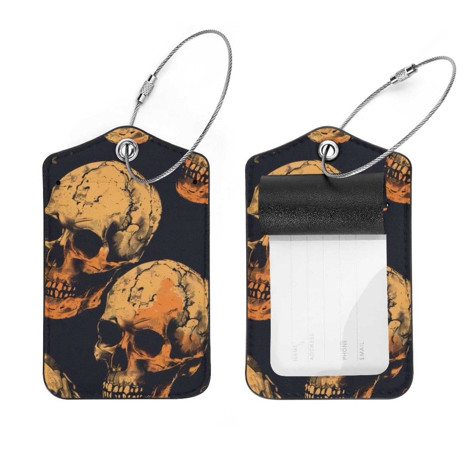 PhooArto Skull Head Pattern Luggage Tags with Stainless Steel Loop, 2 ...