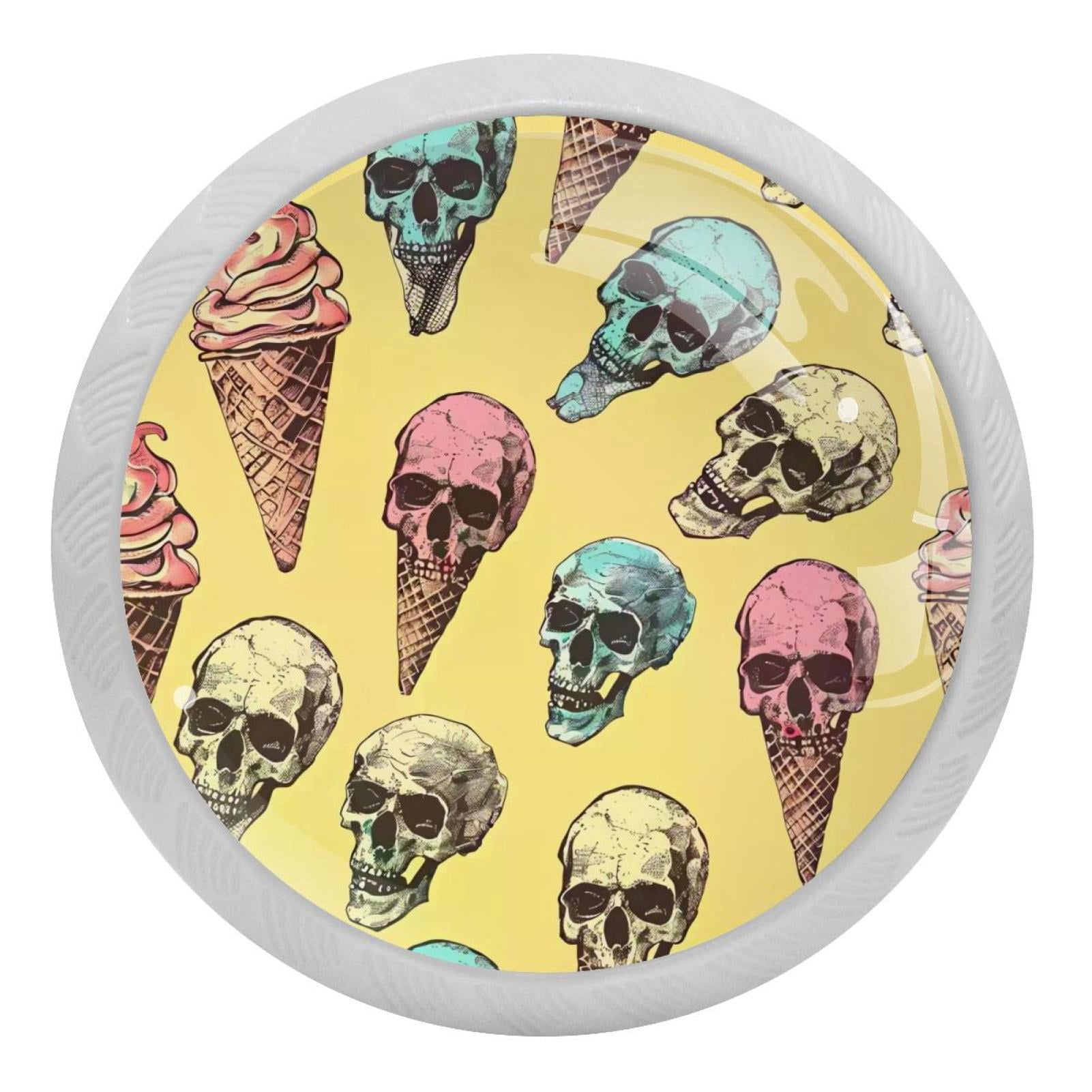 PhooArto Skull Ice Cream Pattern 4 PCS Crystal Glass Cabinet Knobs ...