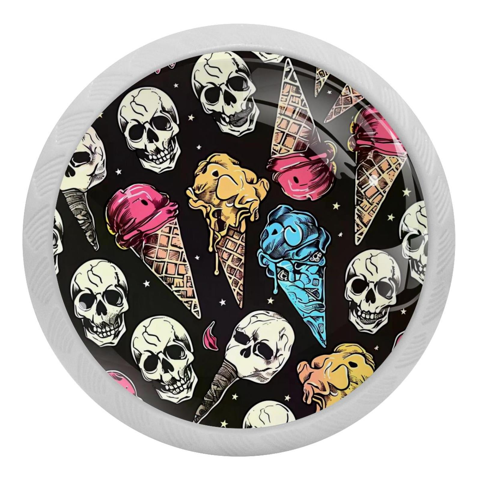 PhooArto Skulls Ice Cream Pattern 4 PCS Crystal Glass Cabinet Knobs ...