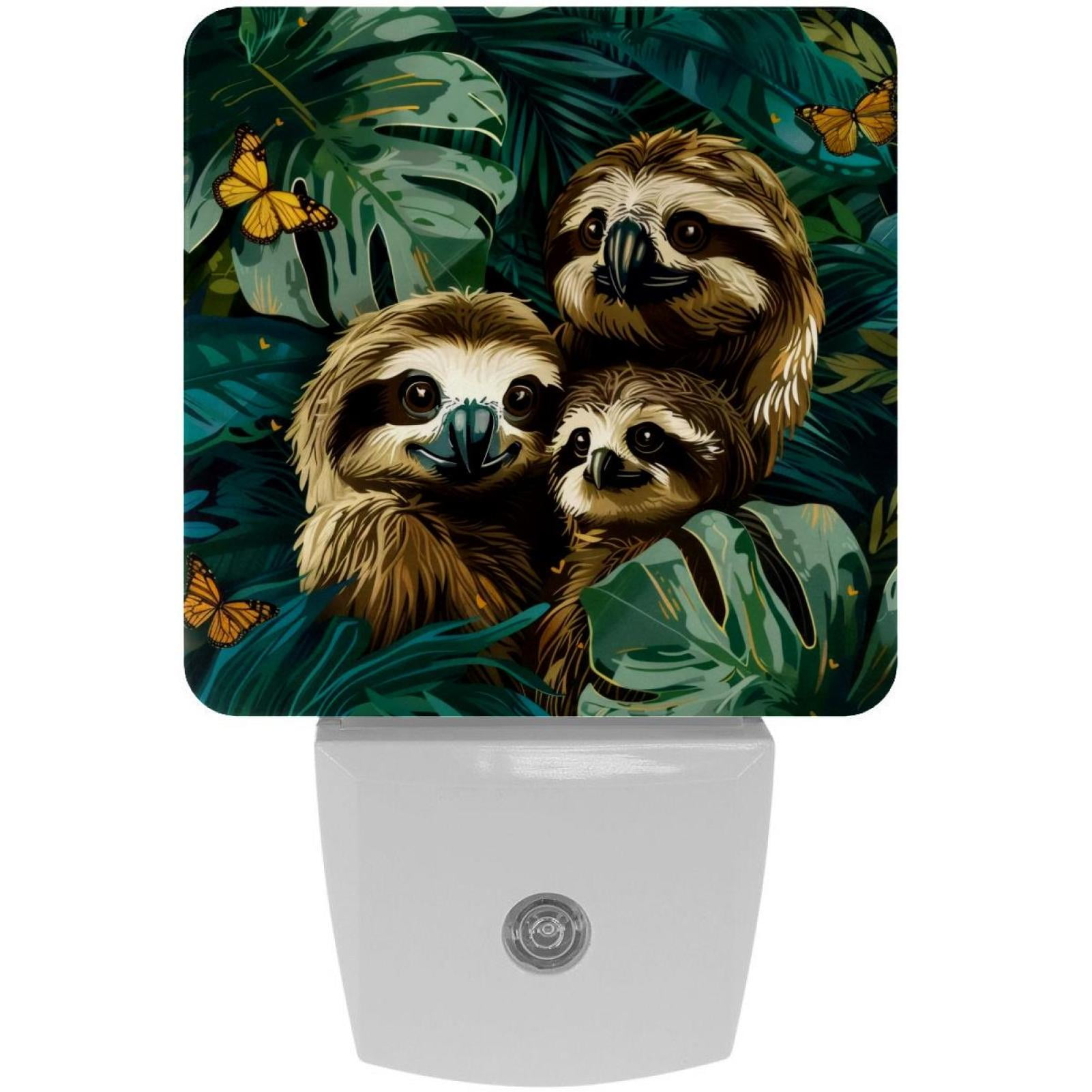 PhooArto Sloths Butterflies Palm Leaves Plug in LED Night Light Auto ...
