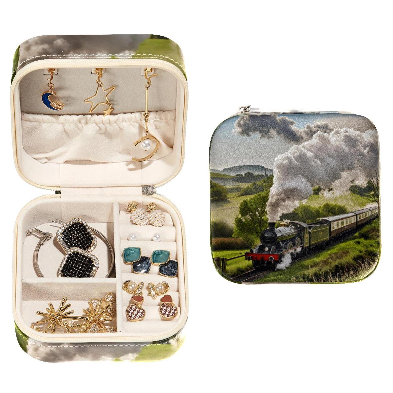 PhooArto Small Jewellery Box, Steam Train and Railway Landscape ...