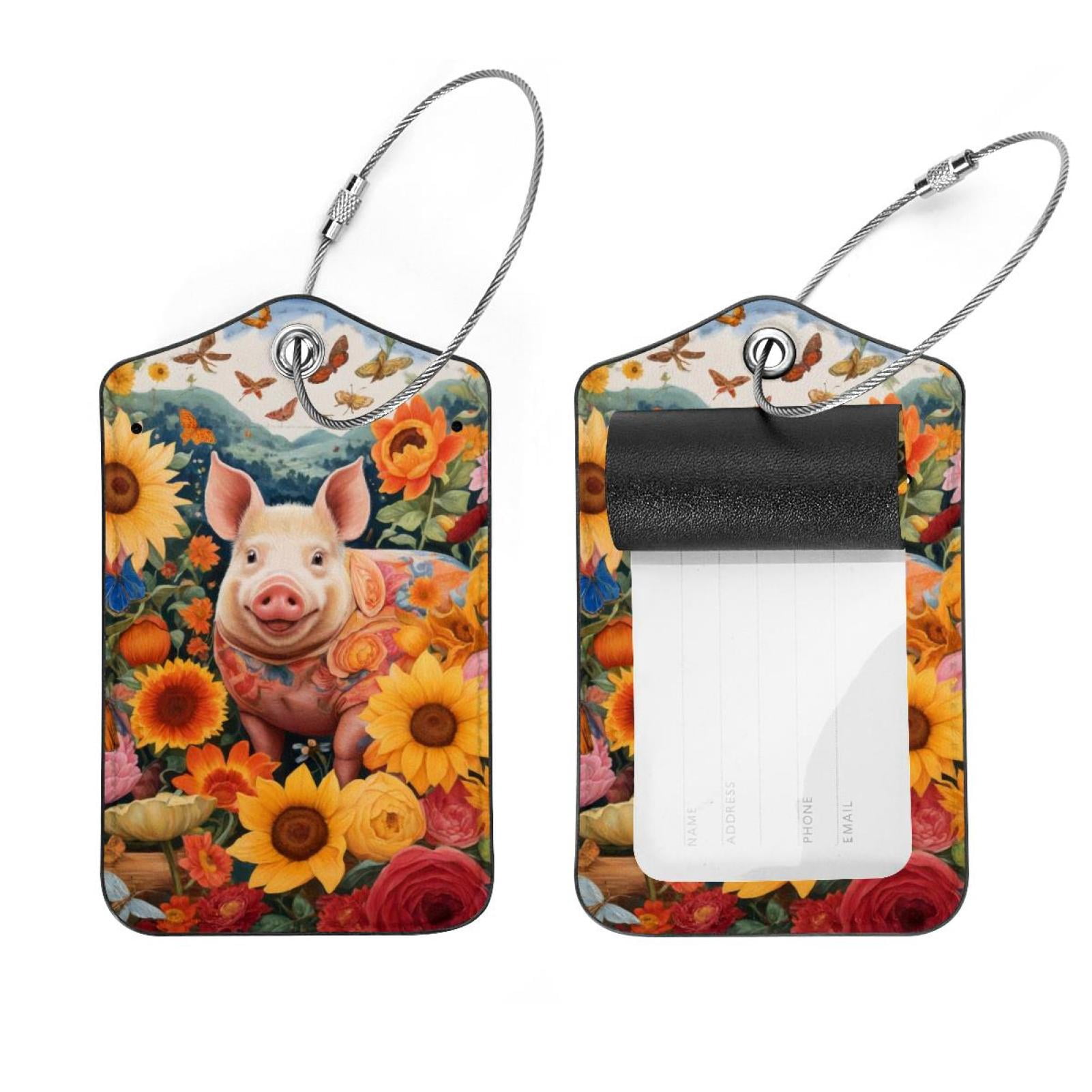 PhooArto Spring Sunflowers Pig Butterflies Luggage Tags with Stainless ...