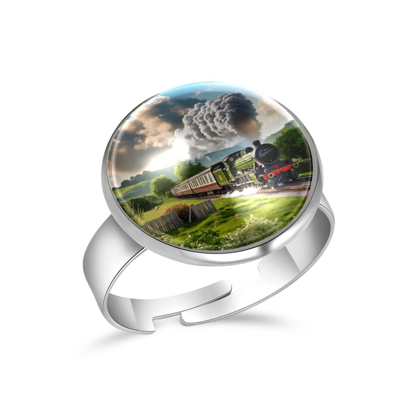 PhooArto Steam Train Railway Pattern Stainless Steel Rings for Women ...