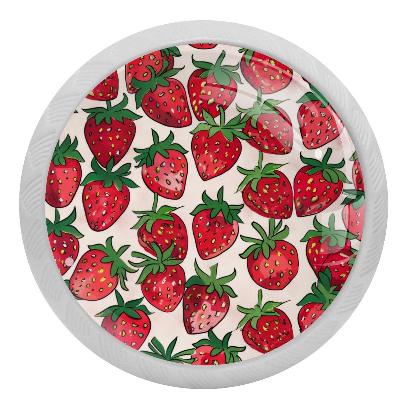 PhooArto Strawberries Cute Pattern 4 PCS Crystal Glass Cabinet Knobs ...