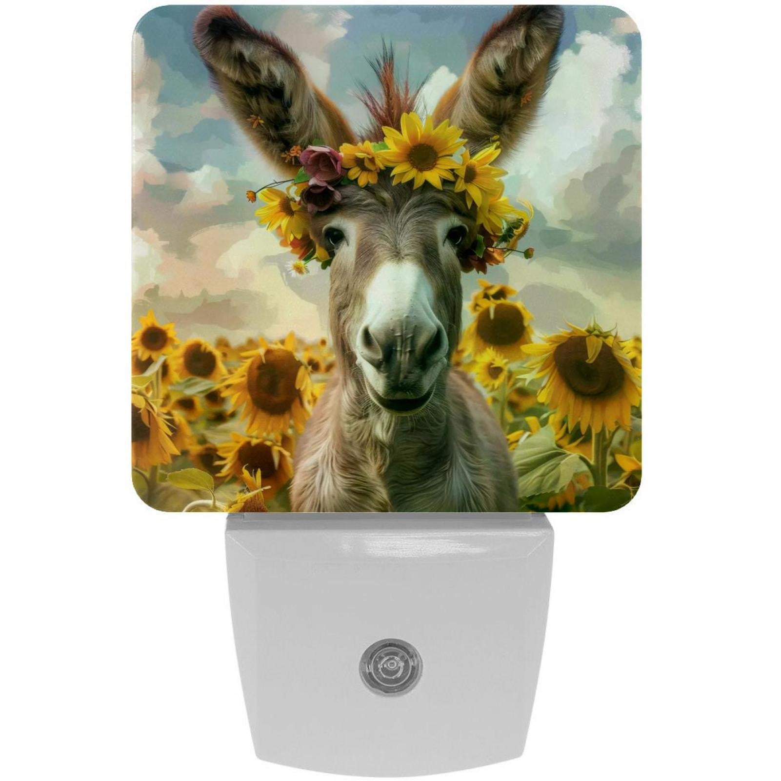 PhooArto Sunflower Field and Funny Donkey Plug in LED Night Light Auto ...
