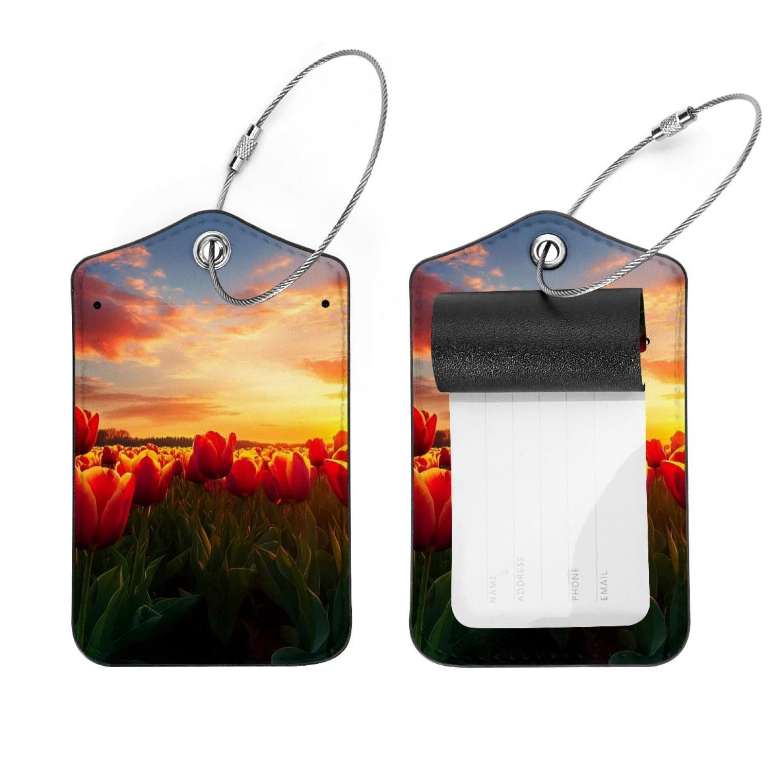 PhooArto Sunset Tulip Field Luggage Tags with Stainless Steel Loop, 2 ...