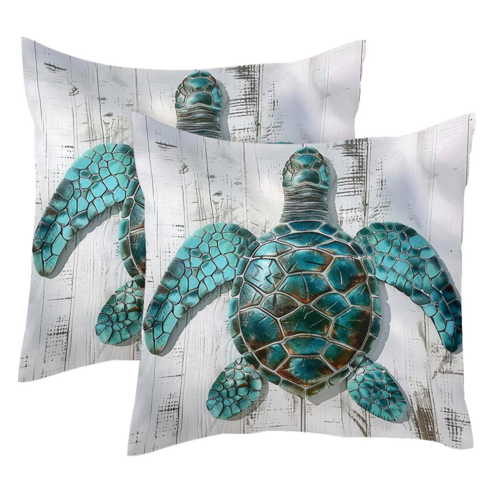 PhooArto Teal Sea Turtle Wooden Board Set of 2 Throw Pillow Covers ...