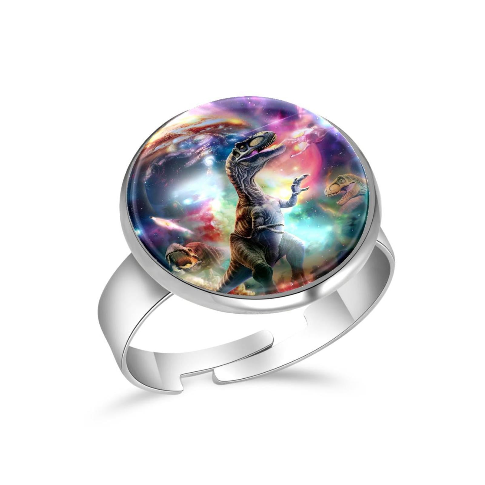 PhooArto Universe Dinosaur on Galaxy Stainless Steel Rings for Women ...