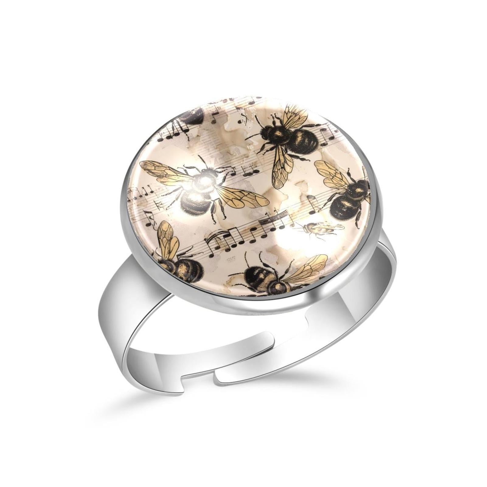 PhooArto Vintage Bees Music Notes Patterns Stainless Steel Rings for ...