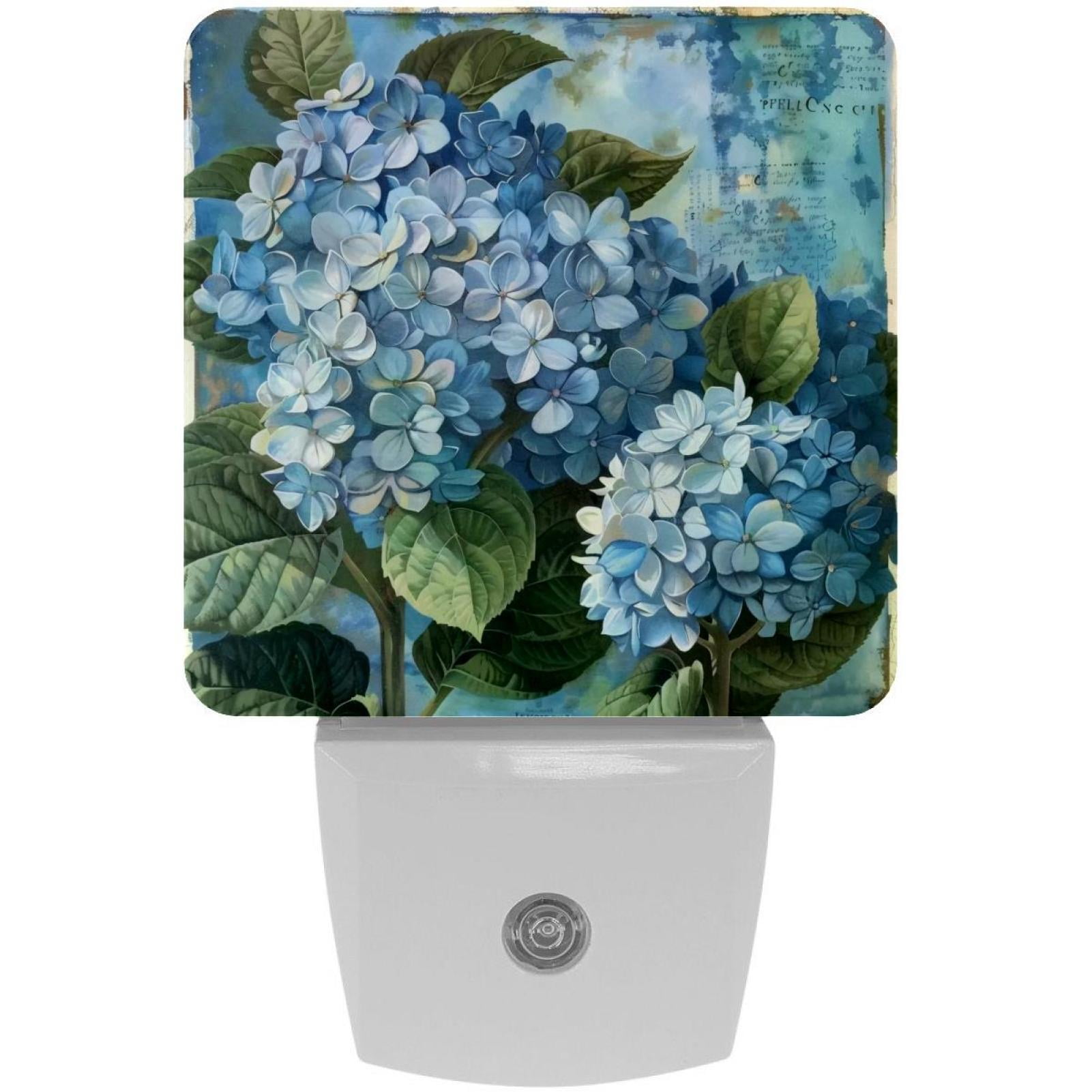 PhooArto Vintage Blue Hydrangeas Flowers Plug in LED Night Light Auto ...