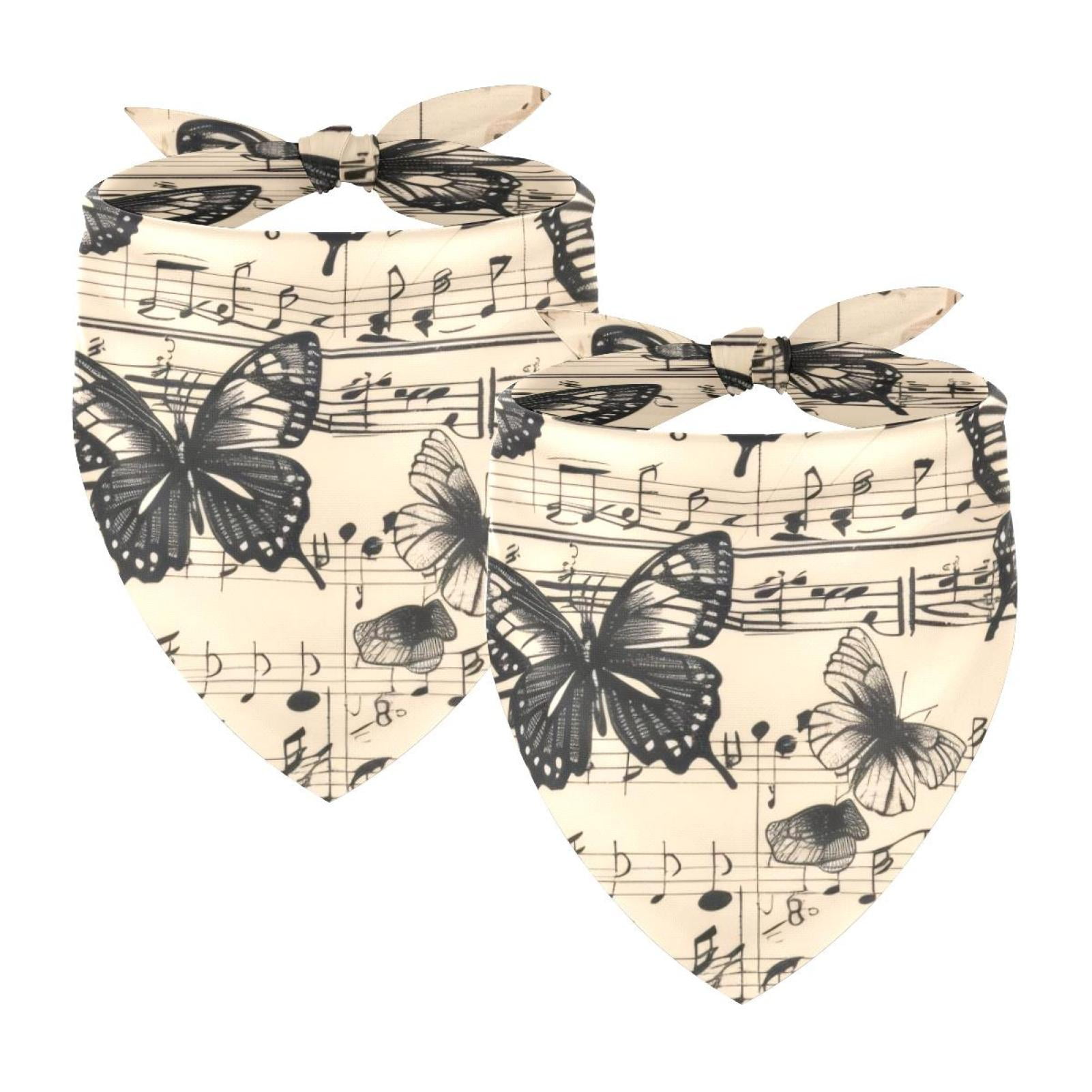 PhooArto Vintage Butterflies and Music Notes Pattern Dog Bandanas, 2 ...