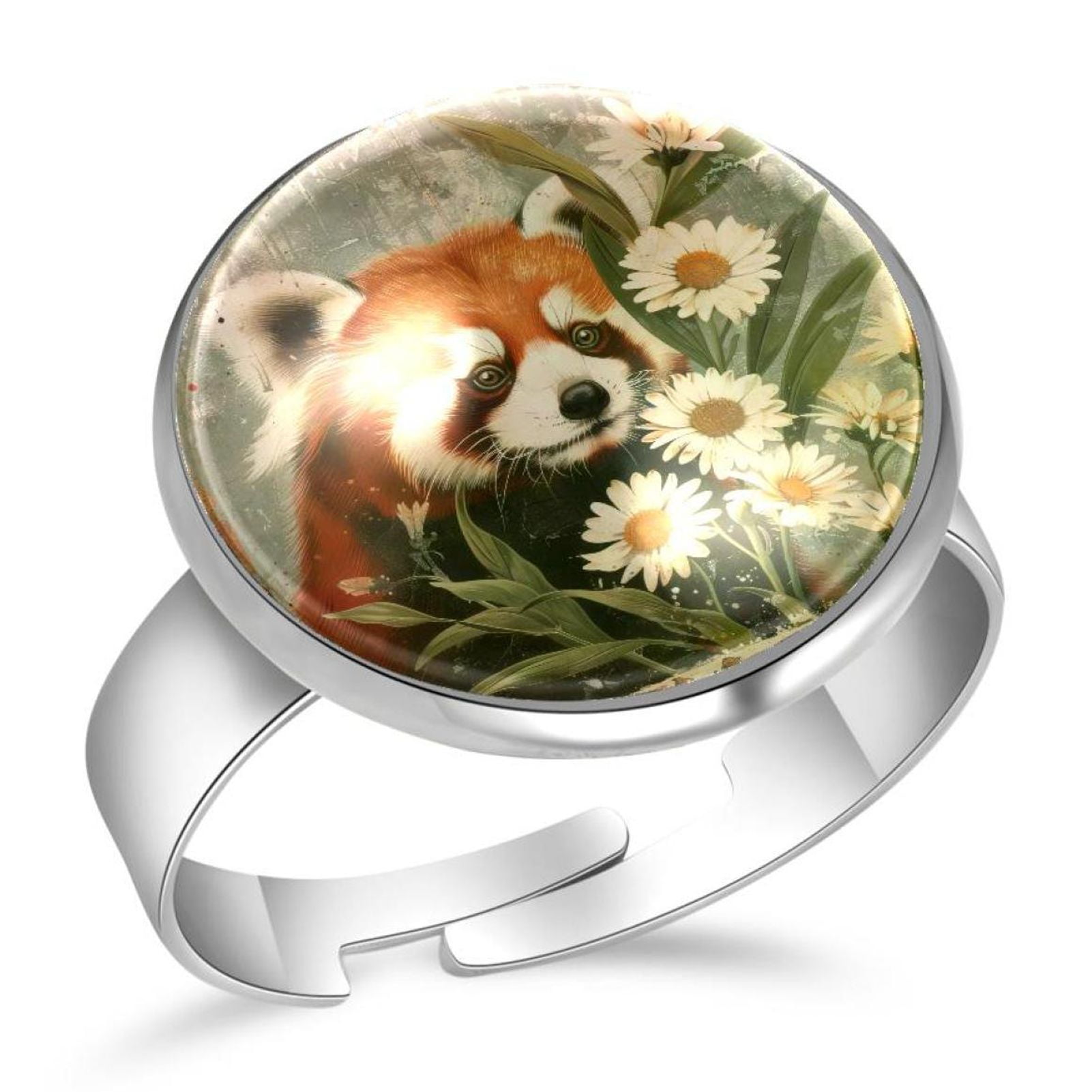 PhooArto Vintage Daisy Flowers Red Panda Stainless Steel Rings for ...