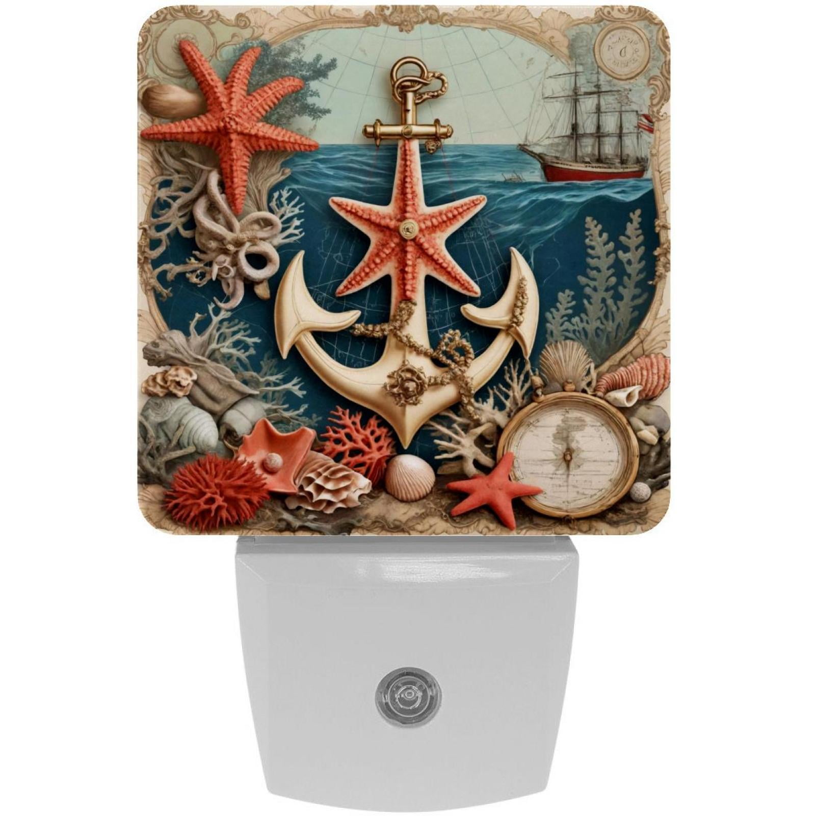 PhooArto Vintage Map Anchor Starfish Plug in LED Night Light Auto ...