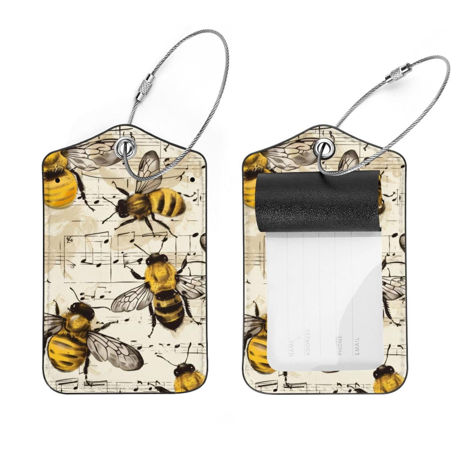 PhooArto Vintage Music Notes Bees Pattern Luggage Tags with Stainless ...