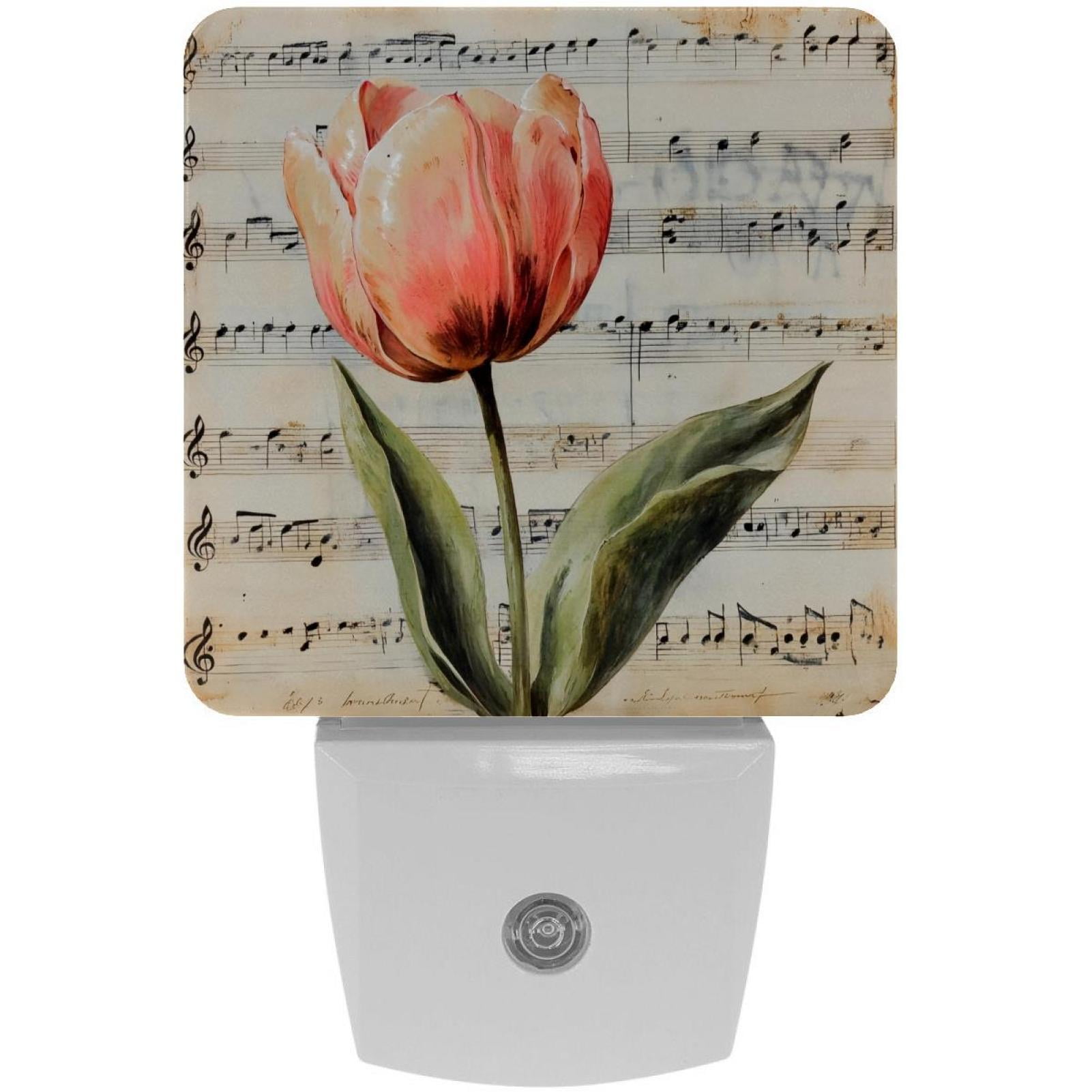 PhooArto Vintage Music Notes Tulip Plug in LED Night Light Auto Sensor ...