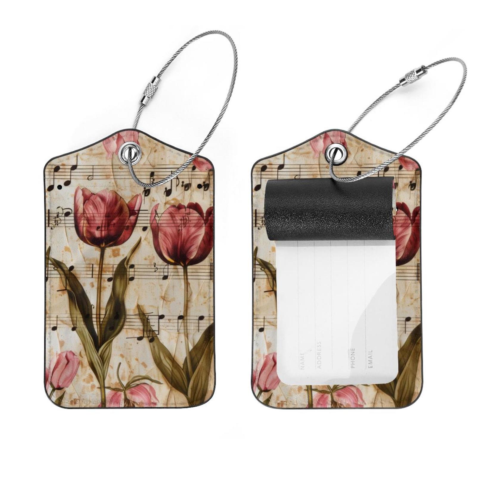 PhooArto Vintage Tulip Music Notes Patterns Luggage Tags with Stainless ...