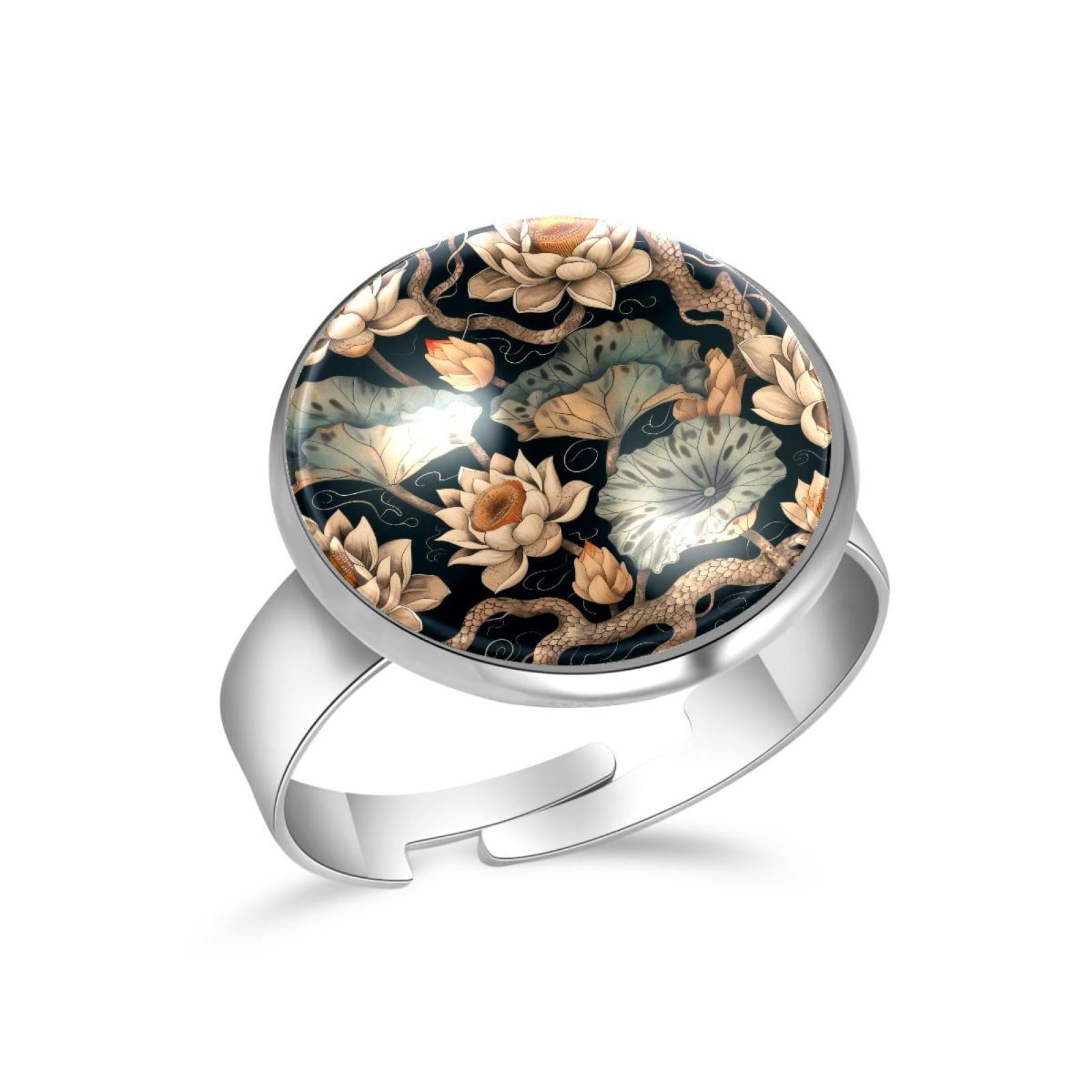 PhooArto Vintage Water Lotus Root Pattern Stainless Steel Rings for ...