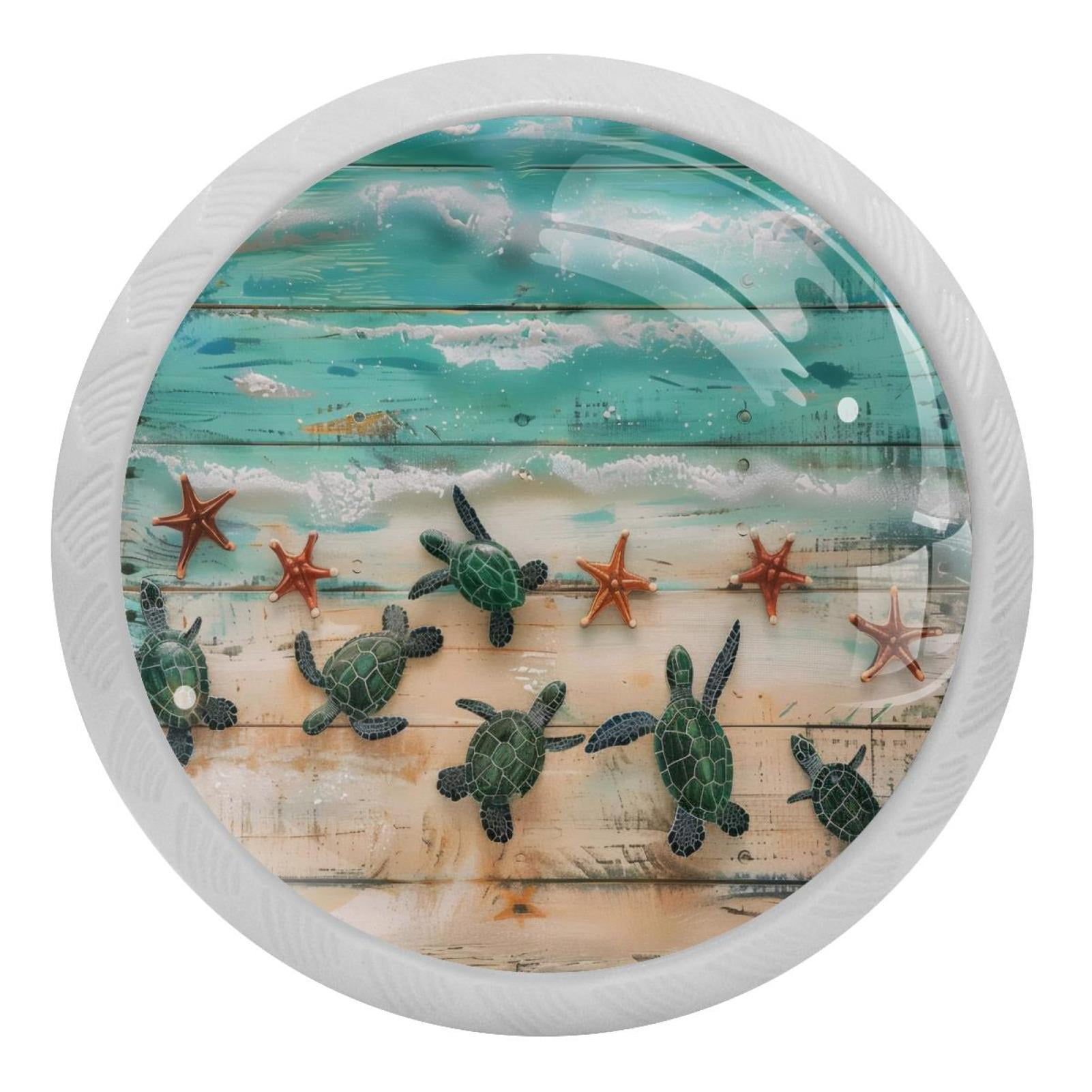 PhooArto Vintage Wooden Beach Sea Turtle Shell 4 PCS Crystal Glass ...