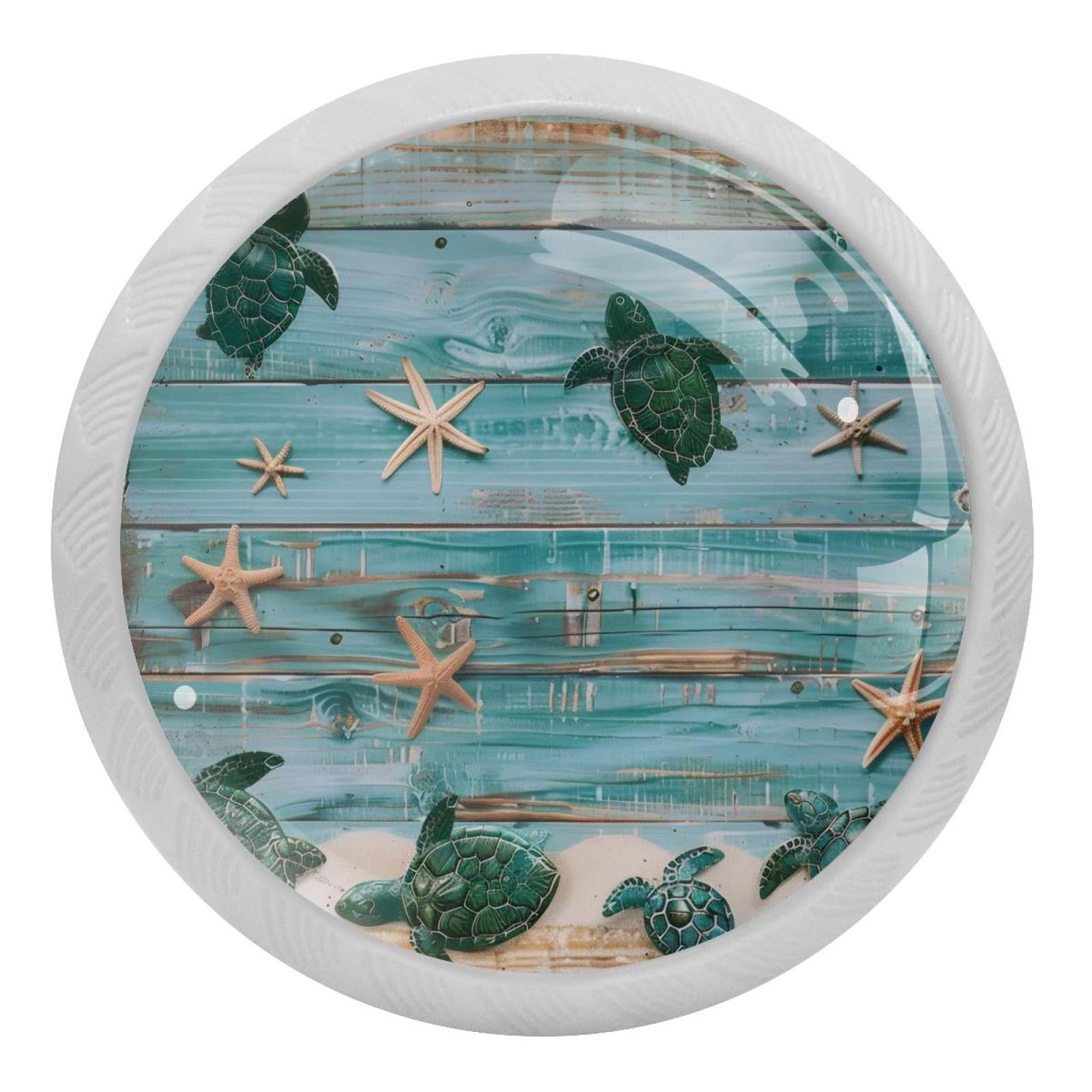PhooArto Vintage Wooden Sea Shell Turtle 4 PCS Crystal Glass Cabinet ...