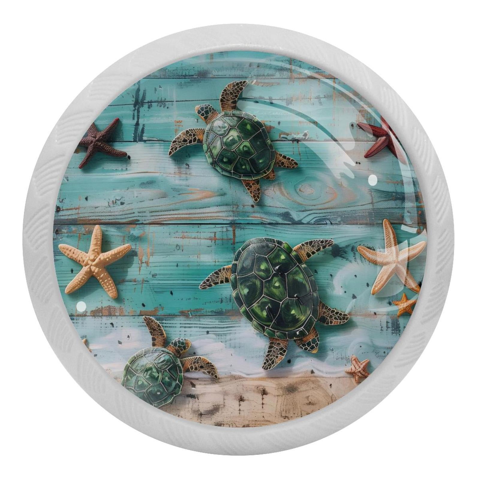 PhooArto Vintage Wooden Sea Turtle Shell 4 PCS Crystal Glass Cabinet ...
