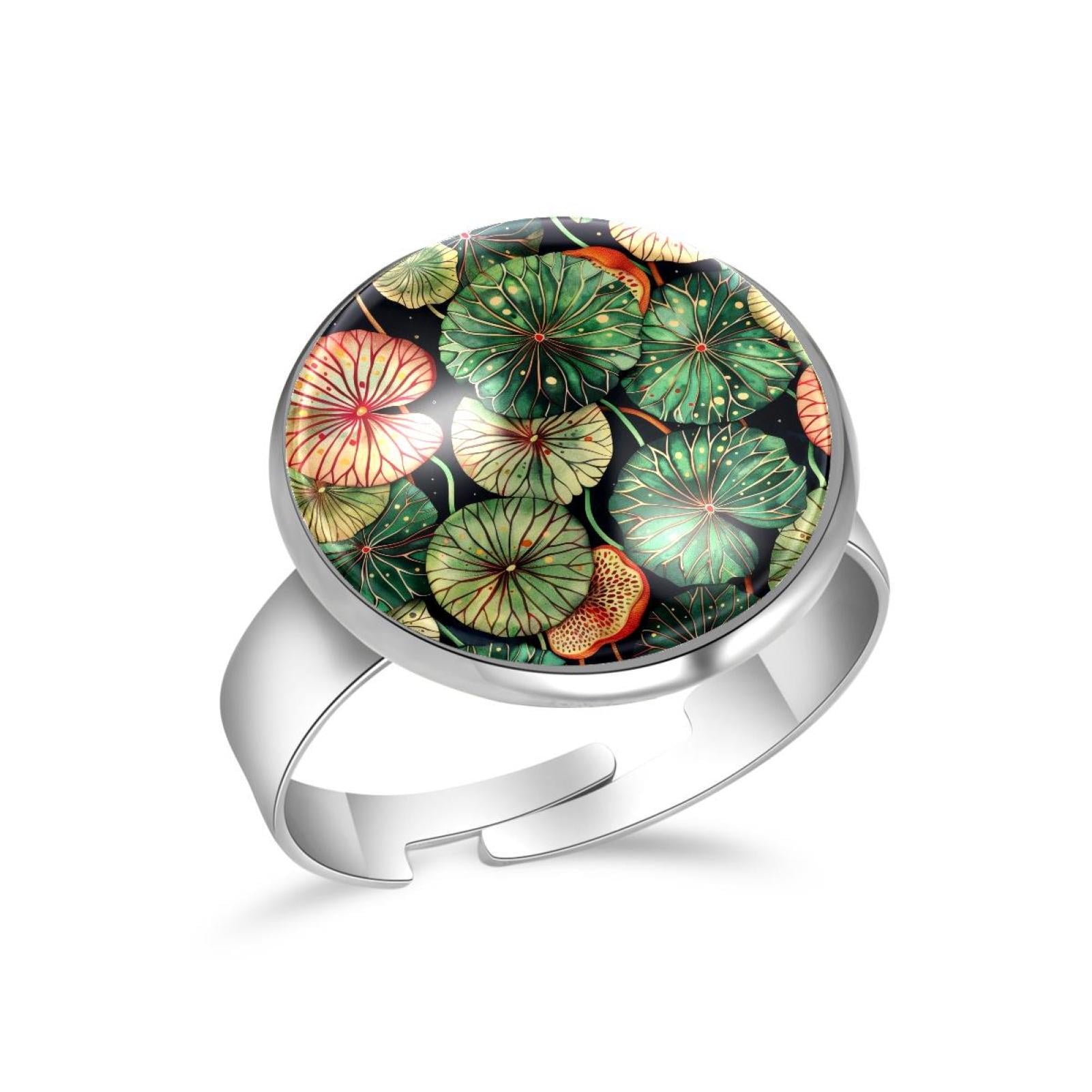 PhooArto Water Lotus Root Pattern Stainless Steel Rings for Women, Open ...