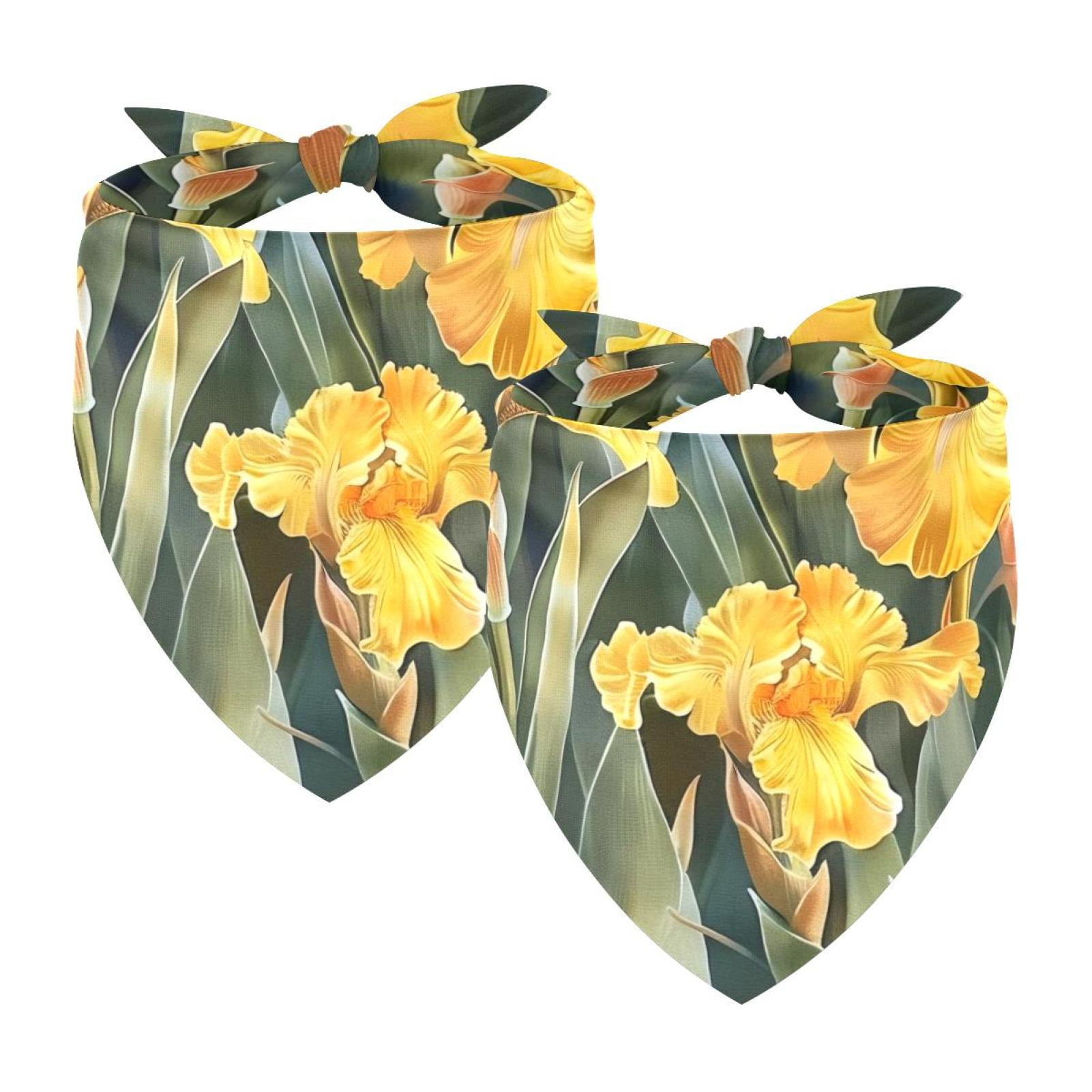 PhooArto Yellow Flower Iris Pattern Dog Bandanas, 2 Pack Soft Washable ...