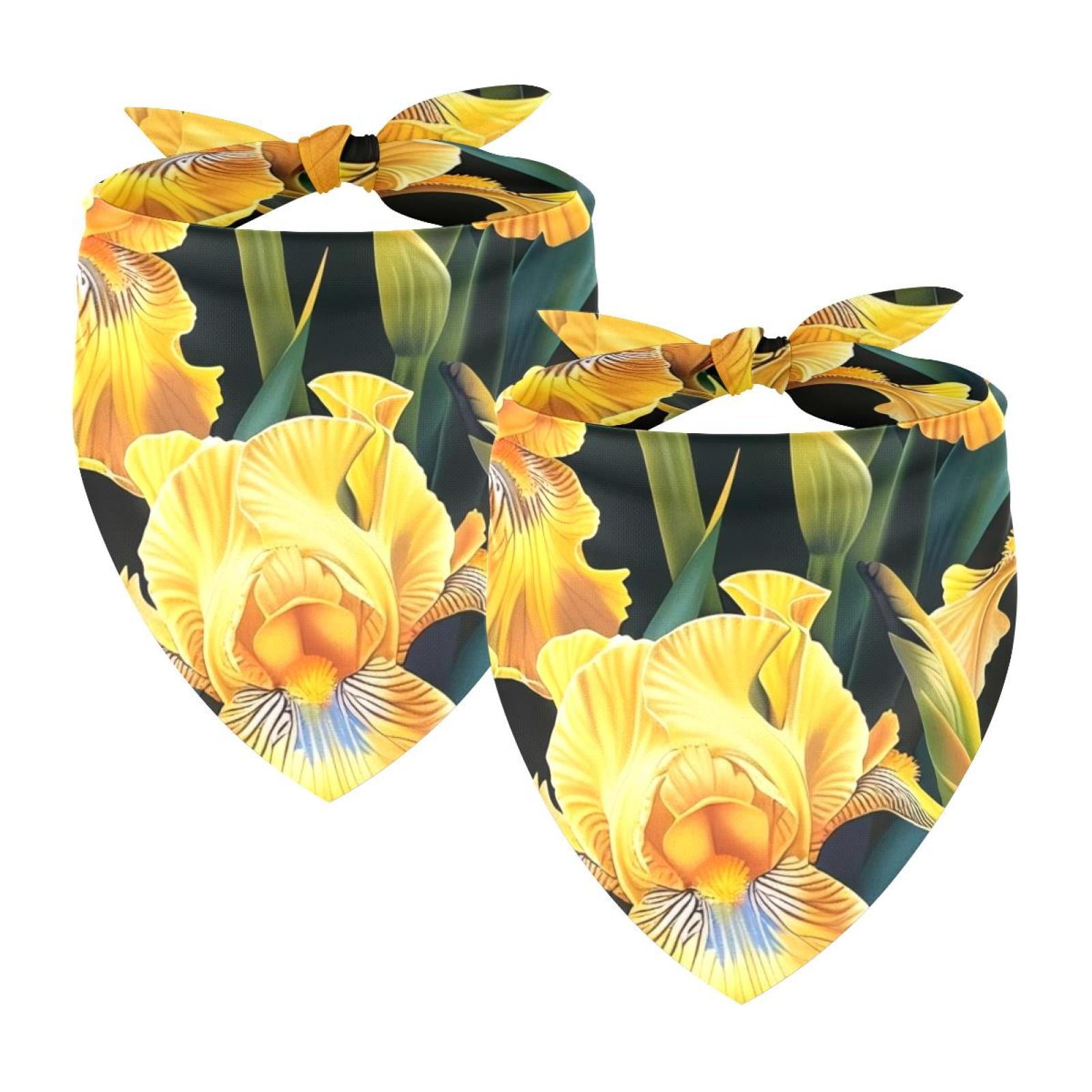 PhooArto Yellow Iris Flower Patterns Dog Bandanas, 2 Pack Soft Washable ...