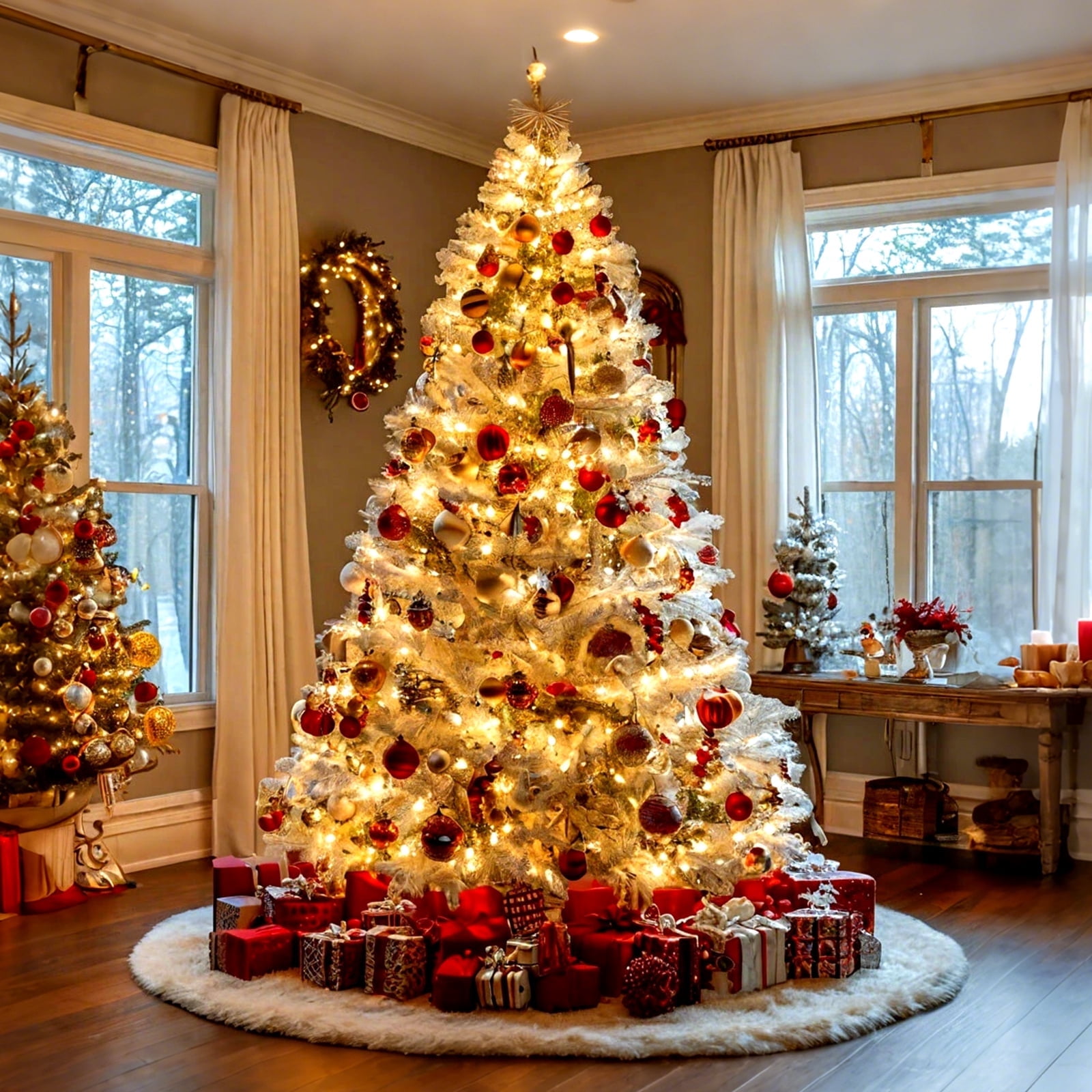 Phopollo Artificial Christmas Tree 7.5FT Pre-lit with 450 Led Warm ...