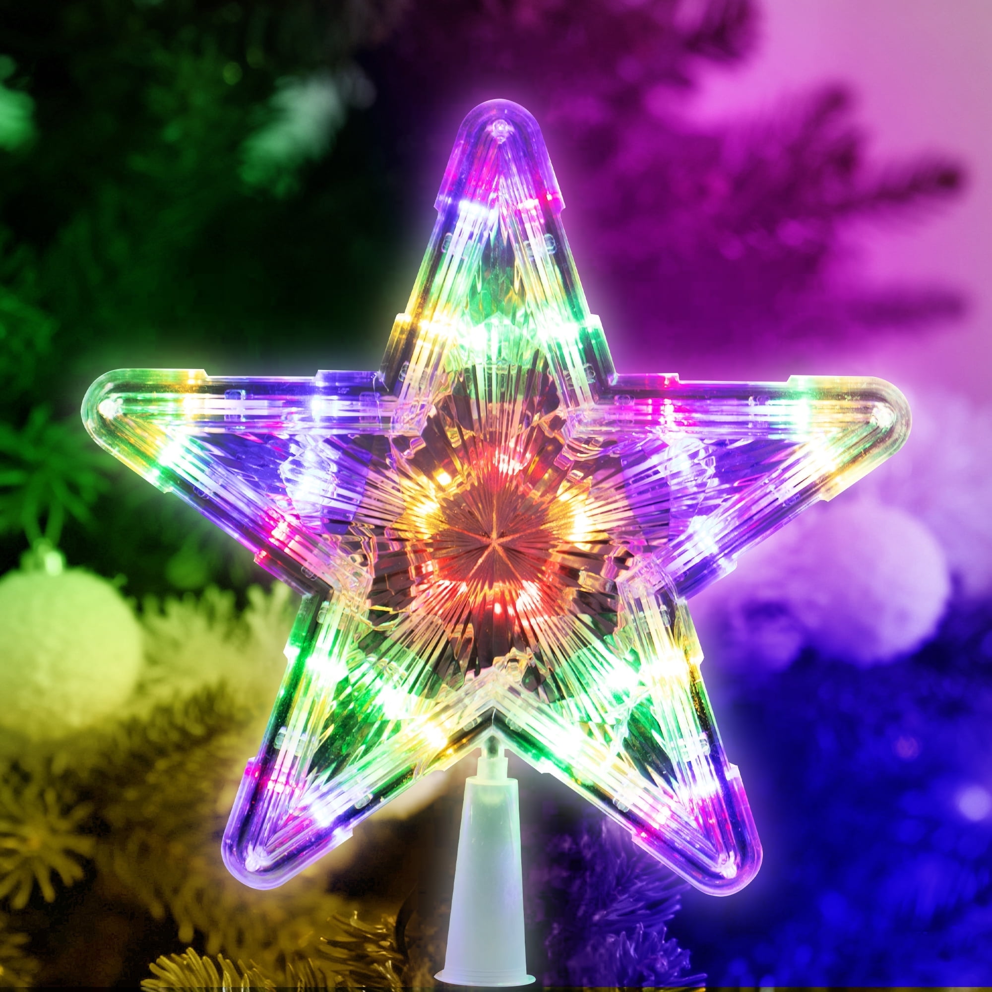 Phopollo 9-inch Christmas Tree Topper, LED Multicolor Light Battery ...