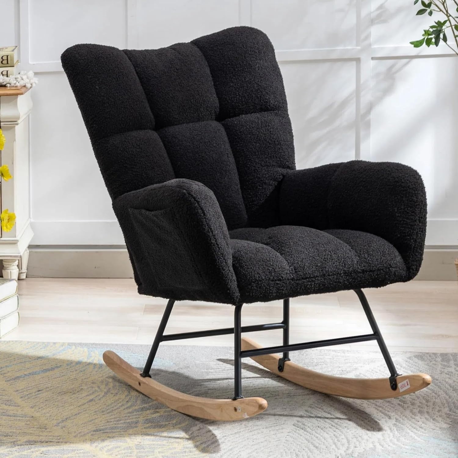 Phore Nursery Rocking Chair Teddy Upholstered Glider Rocker with High ...