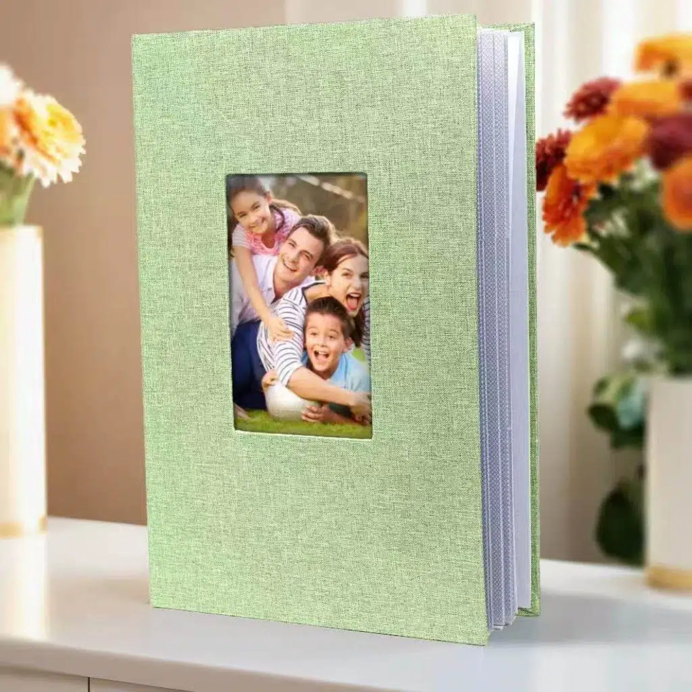 Photo Album 4x6 300 Photos, Black Linen Cover with Front Window and ...