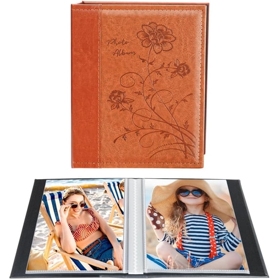 Photo Album 5x7 Clear Pages Pockets Leather Cover Slip Slide in Book ...