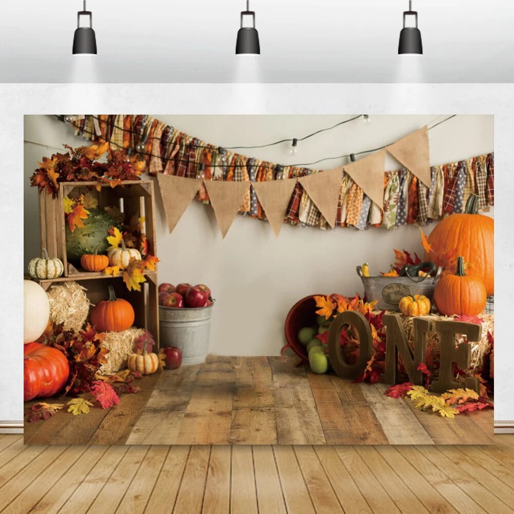 Photo Backdrop Autumn Harvest Pumpkins Fallen Maples Leaves 1st Child ...