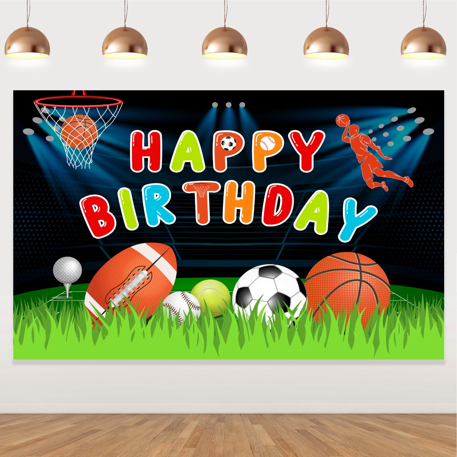 Sports Themed Birthday Party Banner, Football Soccer Basketball ...