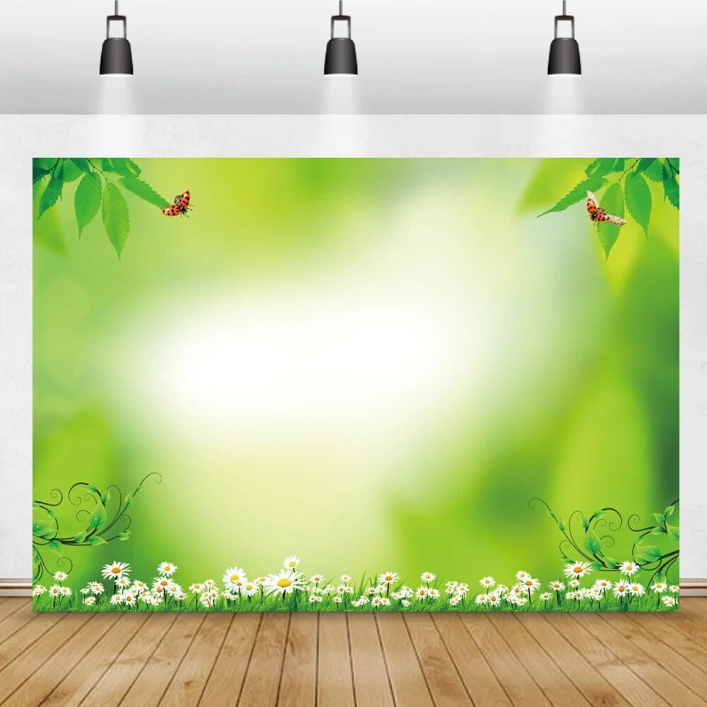 Photo Backdrop Spring Green Flowers Grass Leaves Bine Scene Child ...