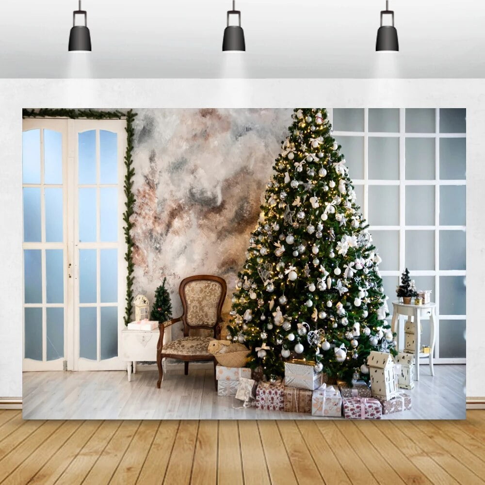 Photo Background Christmas Trees Gifts Chic Marble Wall Door Scene ...