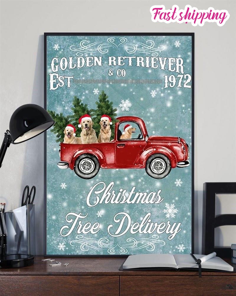 Photo Dog Lovers Golden Retriever Tree Vintage Home Poster Wall Art ...
