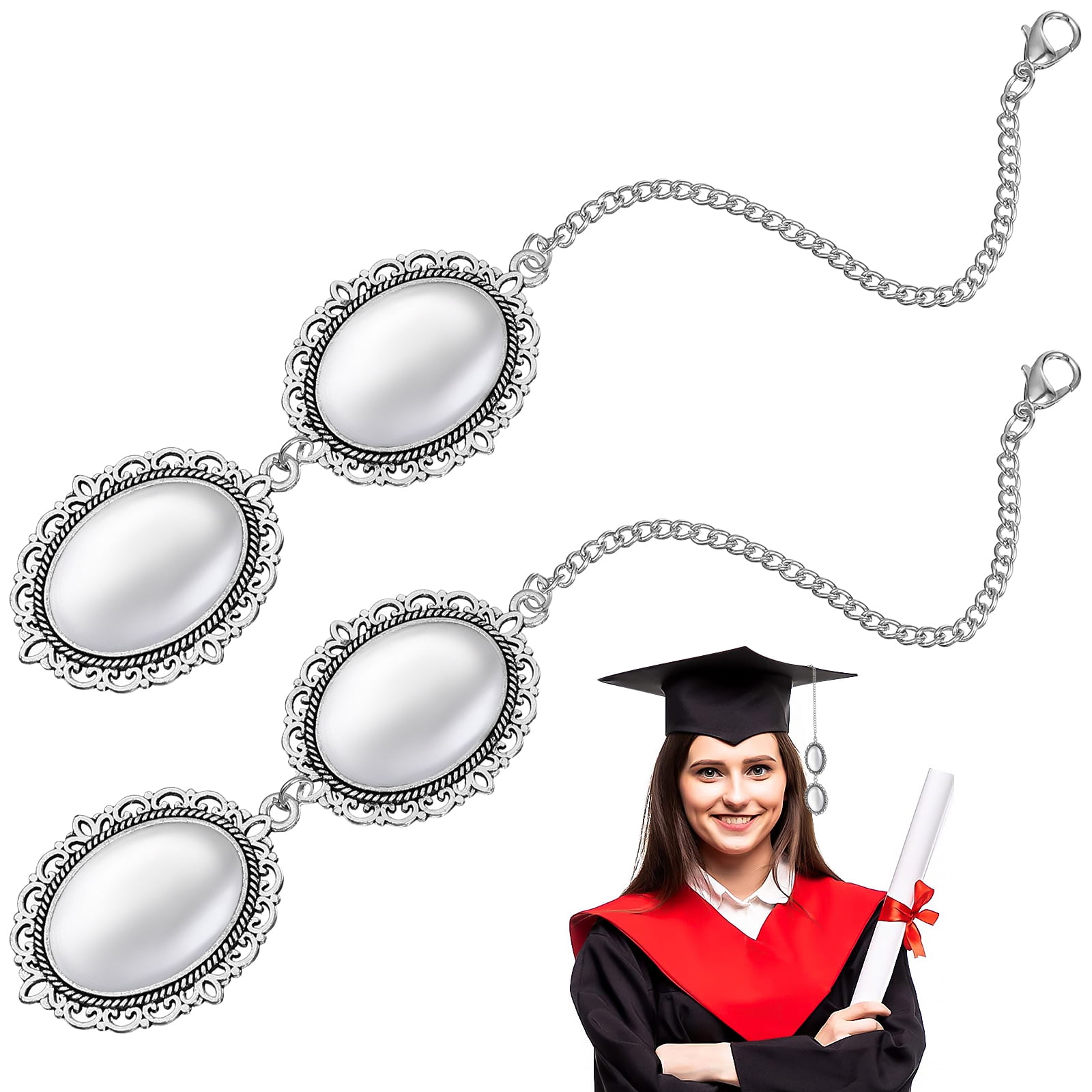 ifundom Graduation Season Photo Frame Pendant Silver Alloy 2pcs ...