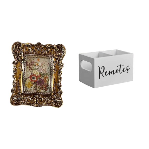 Photo Frame Remote Organizer Wooden Holder Antique Resin Material for ...