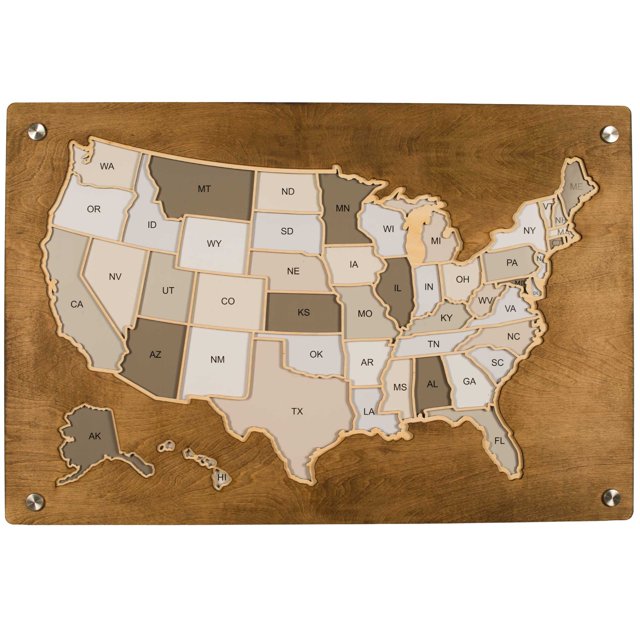 Photo Map - Wood Photo Map Travel Map - Walnut - Walmart Business Supplies