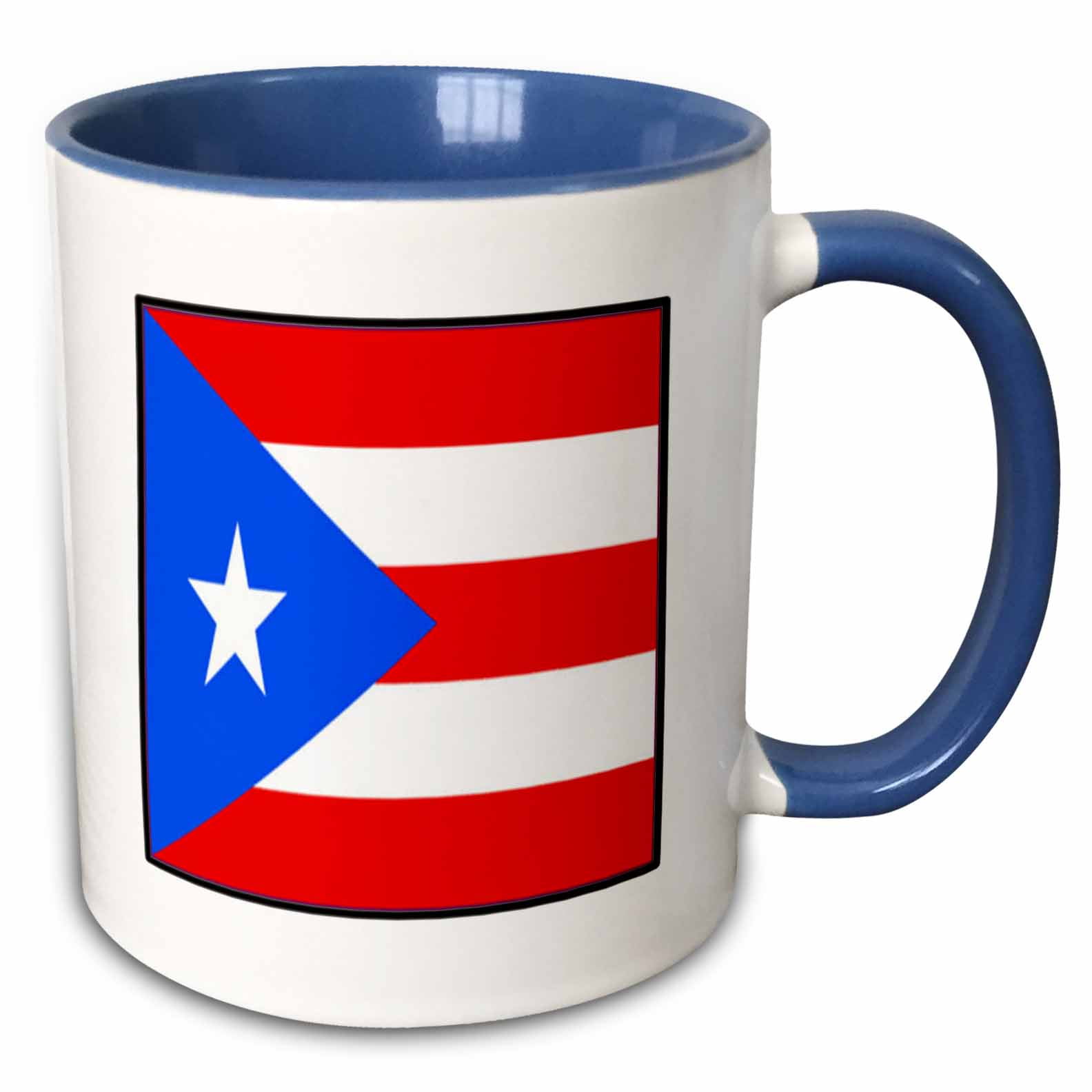 3drose, Photo of Puerto Rico Flag Button, 11oz Two-tone Blue Mug ...