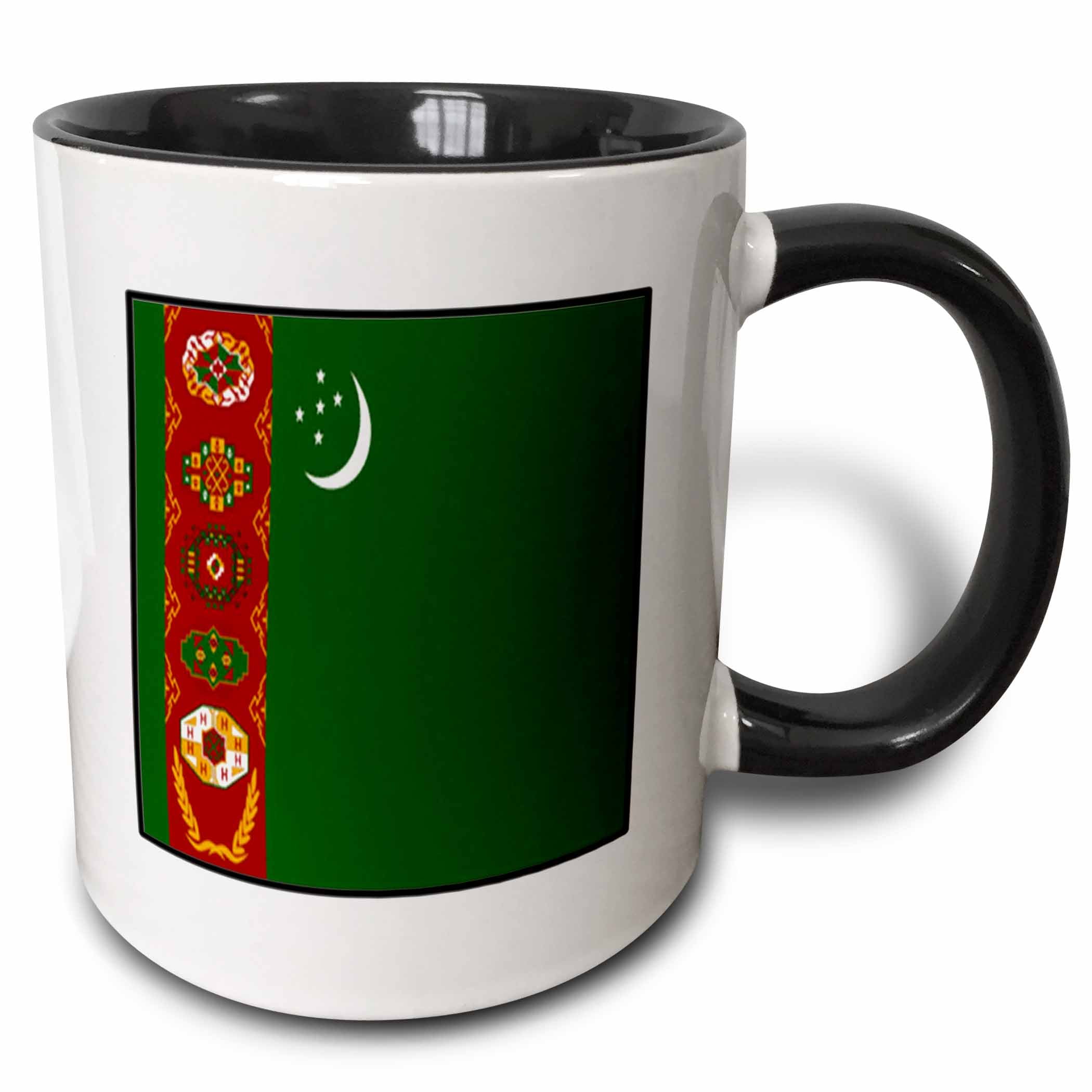 3drose, Photo of Turkmenistan Flag Button, 15oz Two-tone Black Mug ...