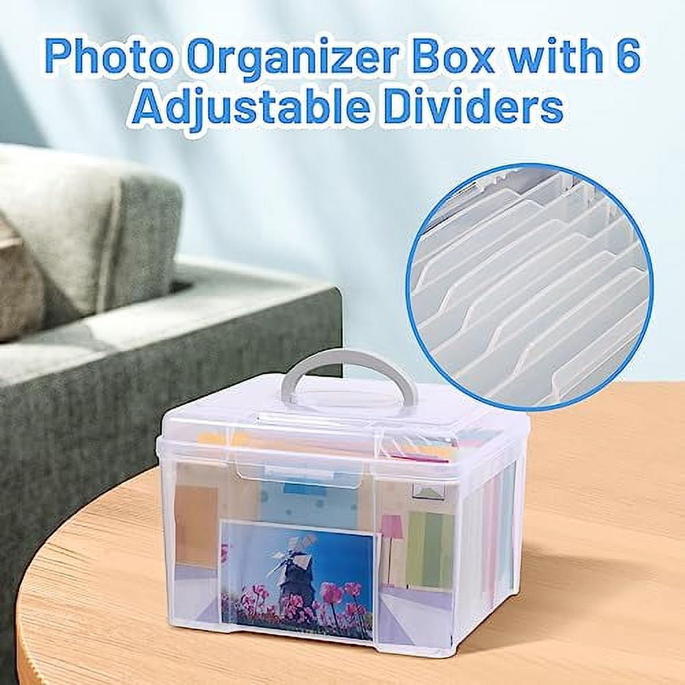 Photo Organizer Box with Dividers File Holder with 6 Dividers Large ...