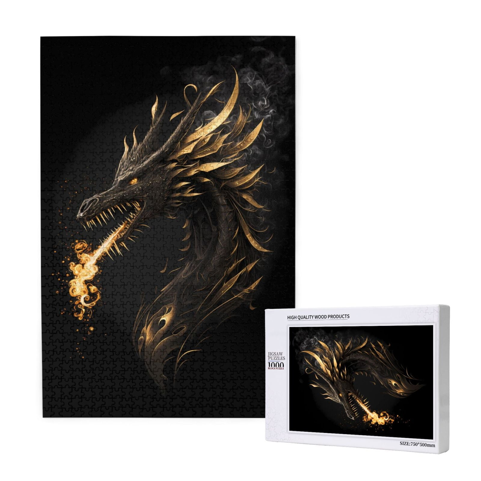 Photo Puzzle Black and Gold Fire Dragon 1000 Piece Family Reunion ...