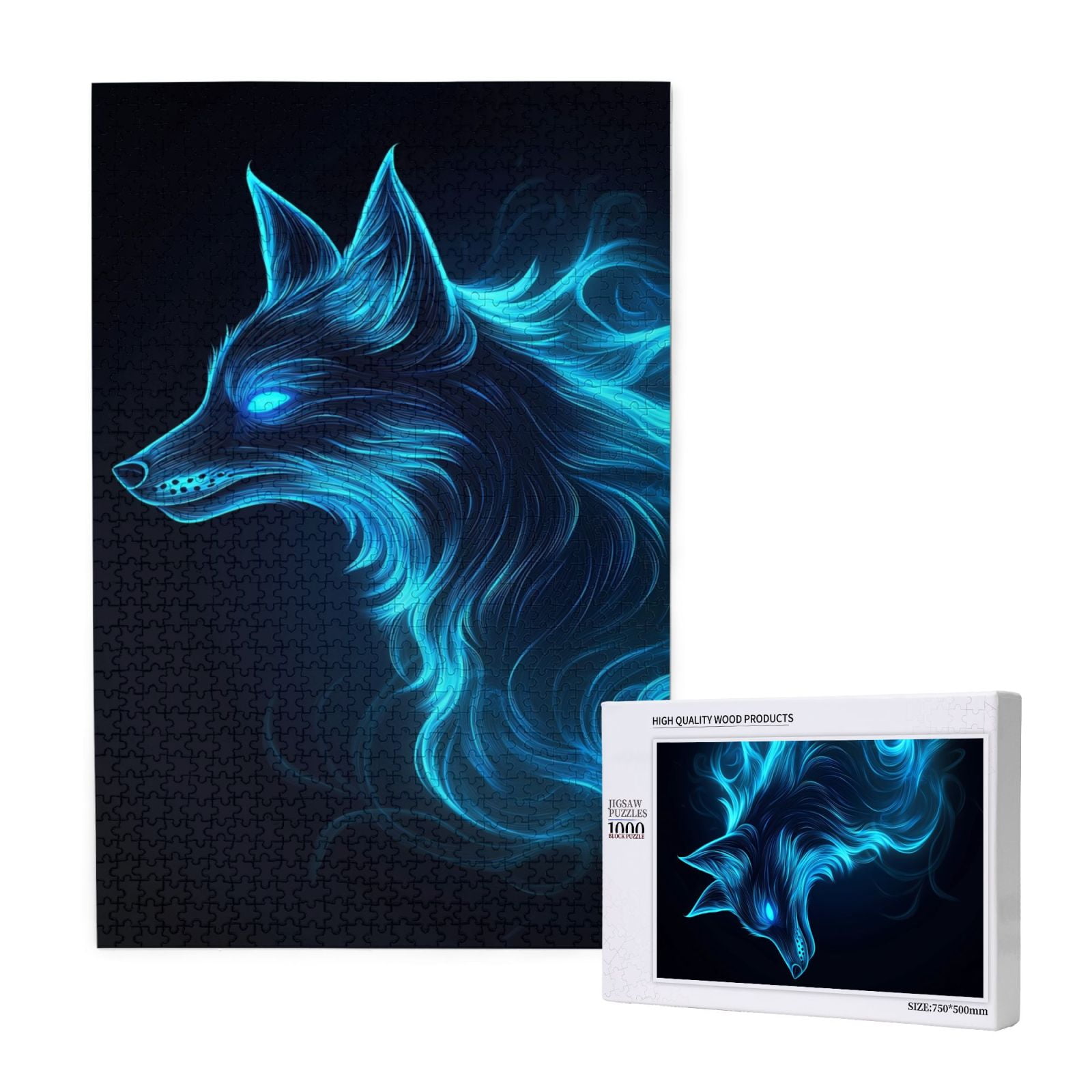 Photo Puzzle Blue Flame Fox 1000 Piece Family Reunion Puzzle, Wooden ...