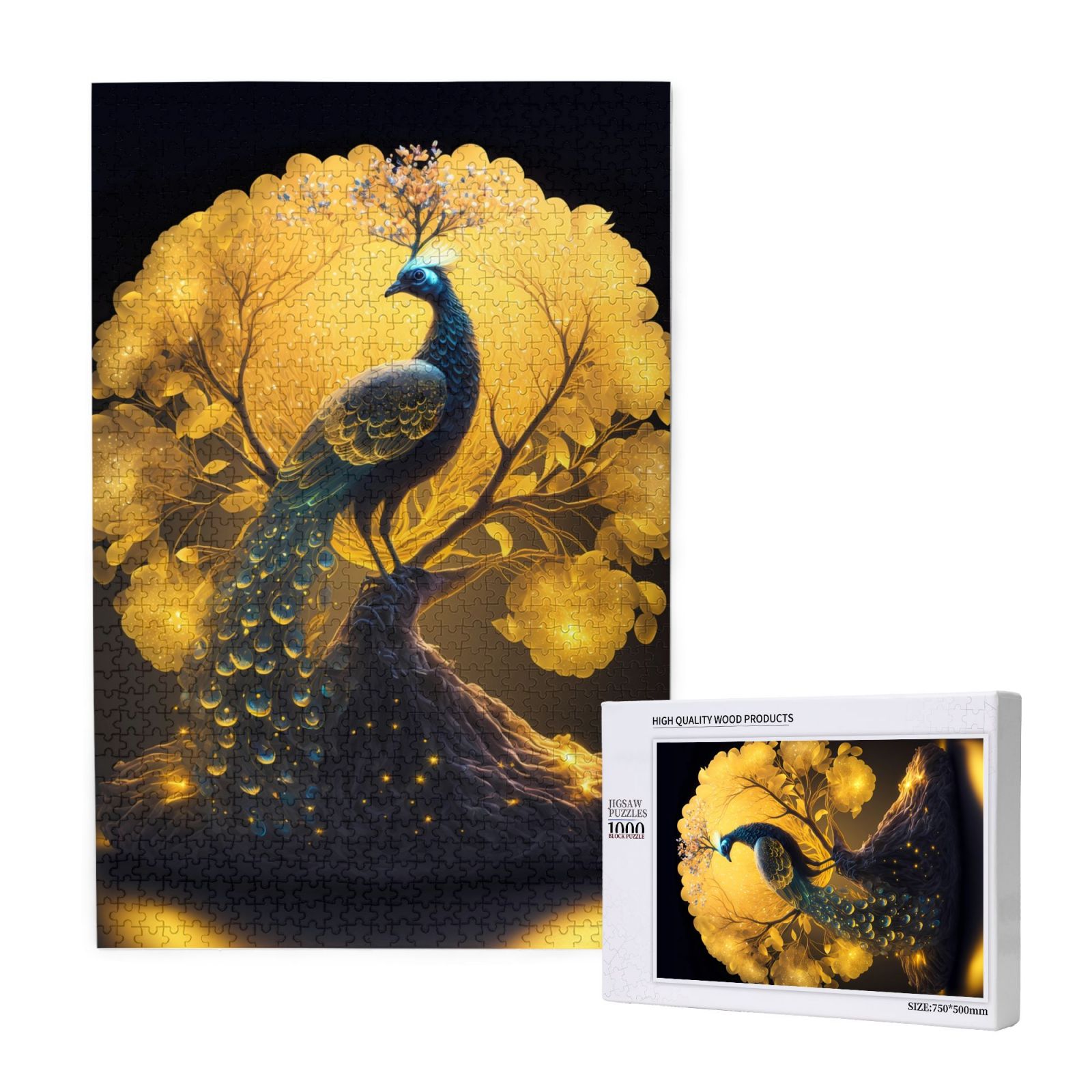 Photo Puzzle Elegant Gold Leaf Peacock 1000 Piece Family Reunion Puzzle ...
