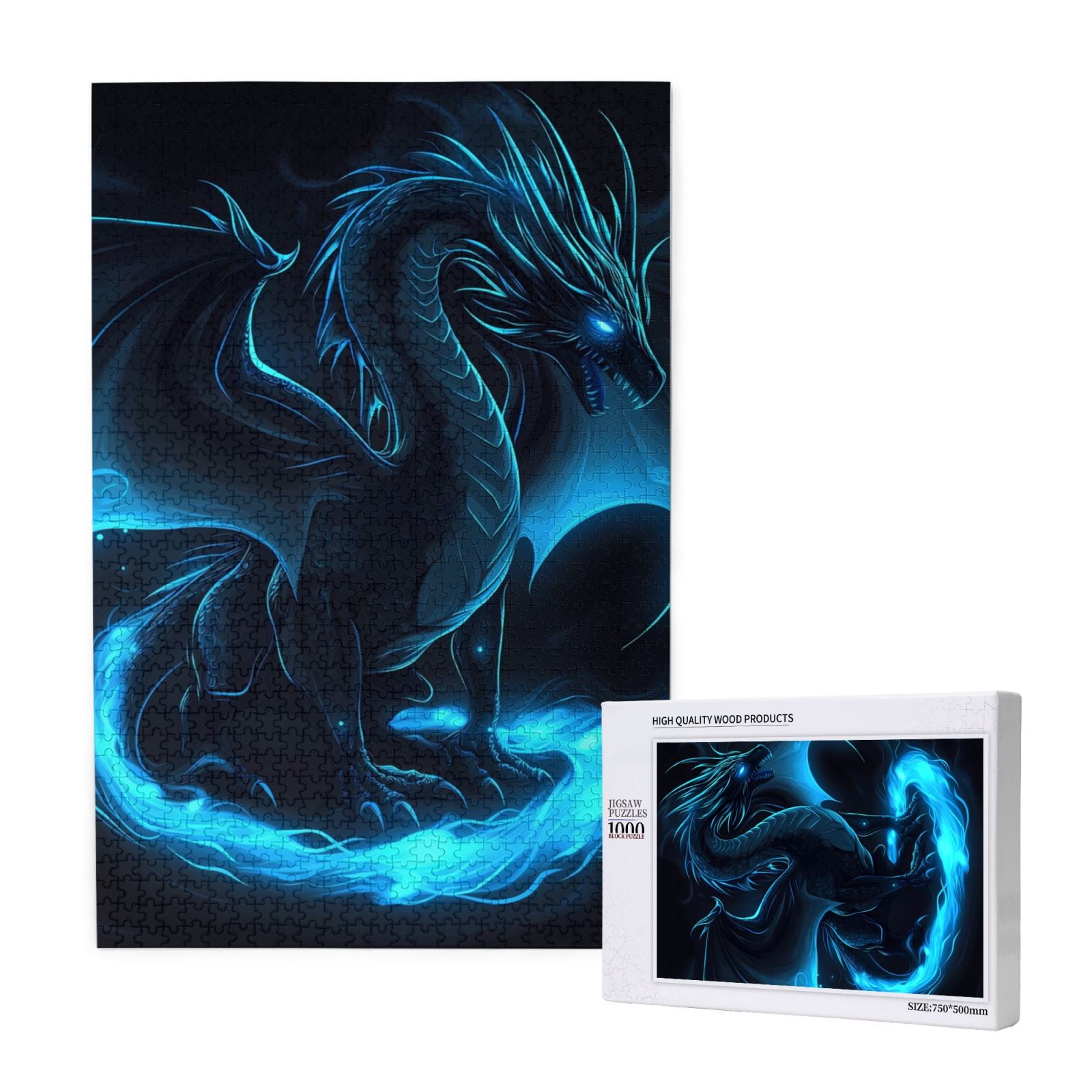 Photo Puzzle Ethereal Blue Fire Dragon 1000 Piece Family Reunion Puzzle ...
