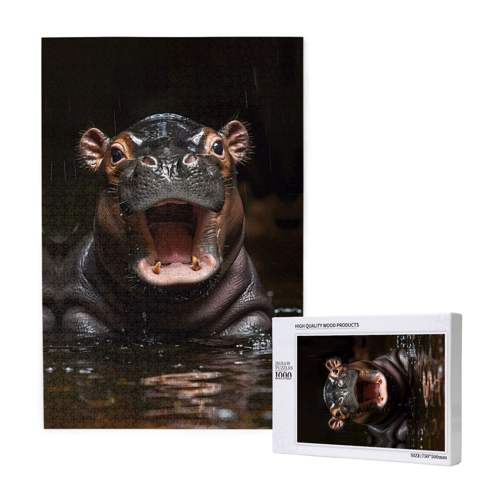 Photo Puzzle Playful Baby Hippo Splash 1000 Piece Family Reunion Puzzle ...