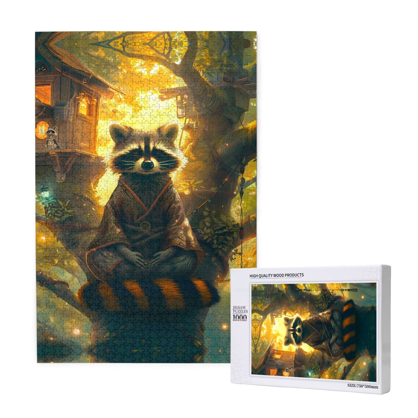 Photo Puzzle Tree Meditating Raccoon 1000 Piece Family Reunion Puzzle ...